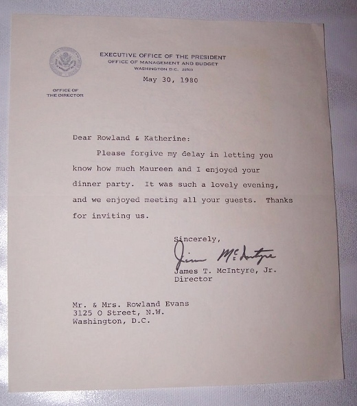 Typed Note Signed by James T. McIntyre, Jr., Director of OMB on ...
